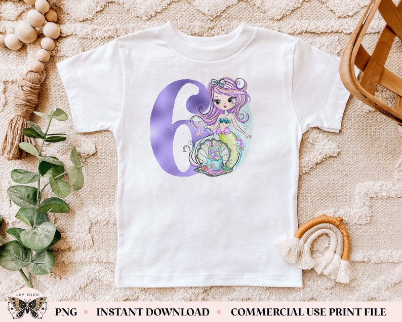 6th Birthday Mermaid PNG Sixth Birthday PNG Mermaid Number - Etsy