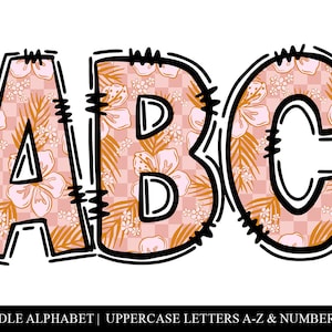 Tropical Hibiscus Doodle Alphabet: Retro PNG Letters (commercial Use ...