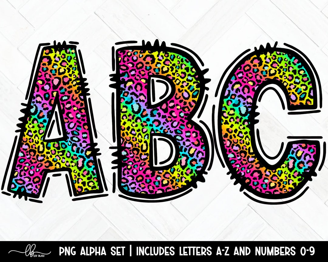 Rainbow Leopard Doodle Letters, Sublimation Colorful Gradient Cheetah ...