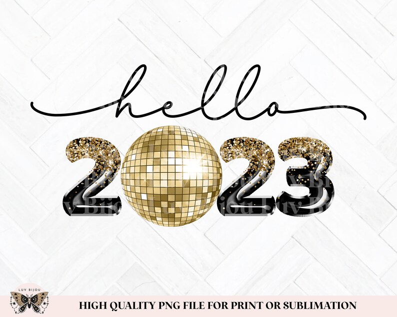 Hello 2023 New Year 2023 Png Black & Gold Glitter Happy New - Etsy