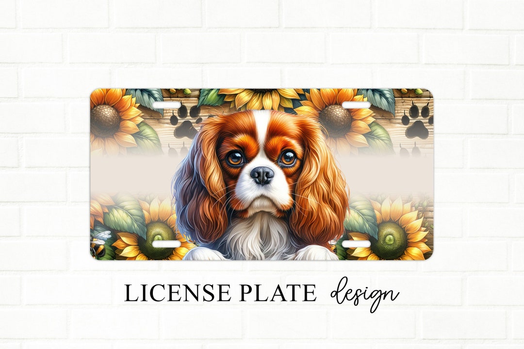 King Charles Spaniel Sunflower License Plate: Car Decor (PNG Download ...