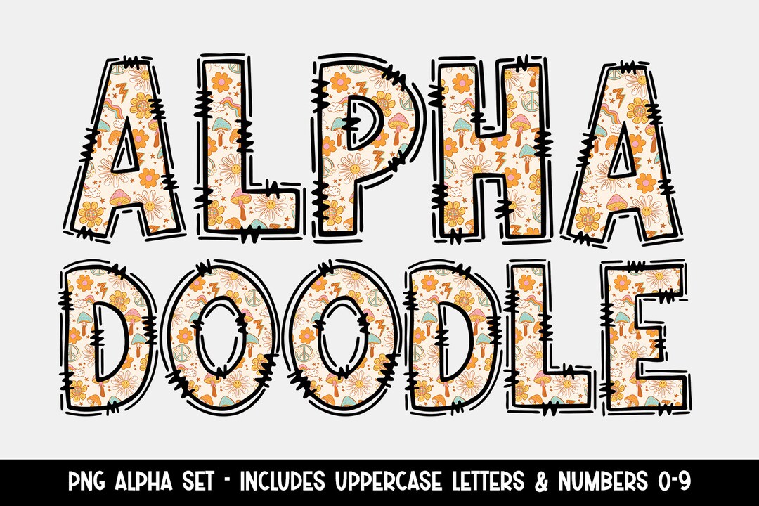 Retro Doodle Letters, Hand Drawn Doodle Alpha for Sublimation or Print ...