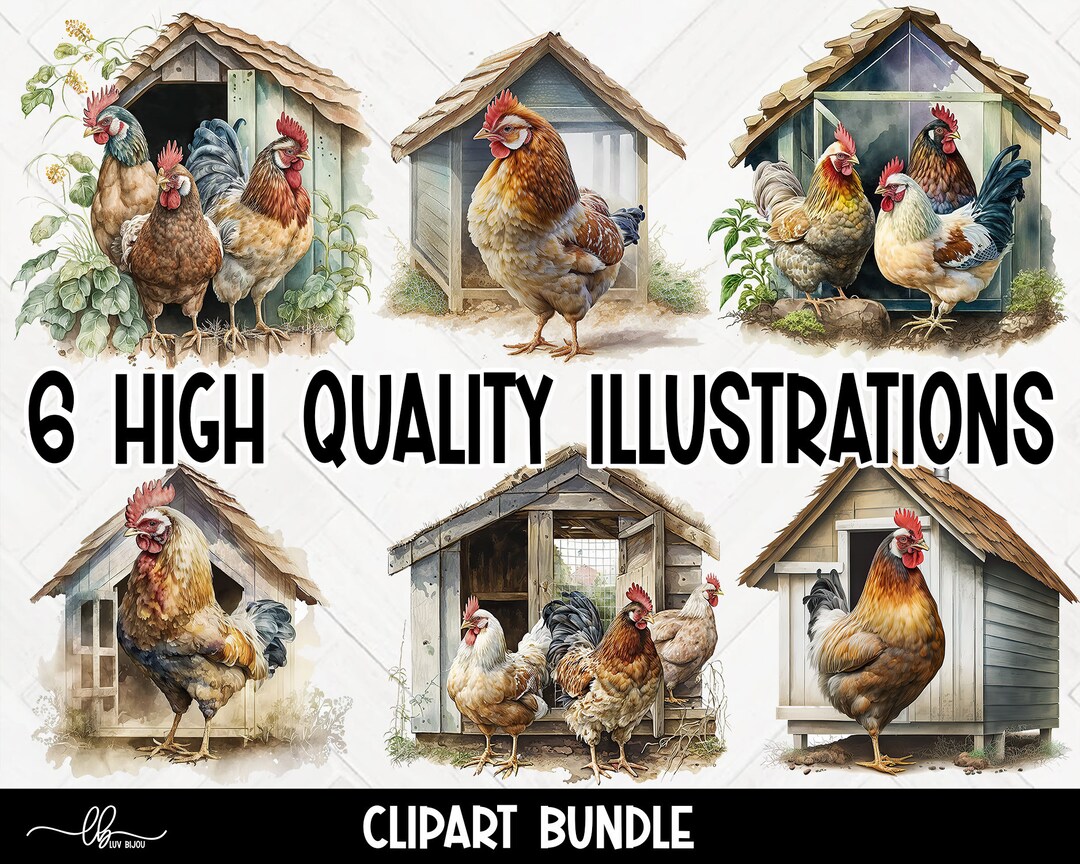 Chicken Watercolor Clipart Bundle, Rooster Clipart, Farm Animals ...