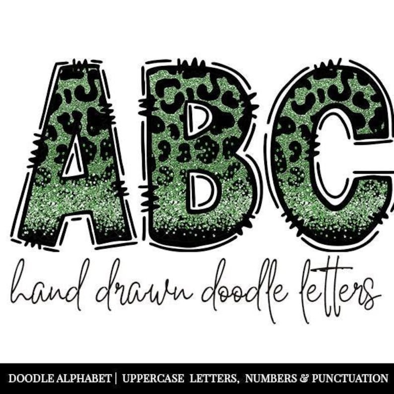 Green Leopard Doodle Font: PNG Alphabet & Numbers (digital Download) - Etsy