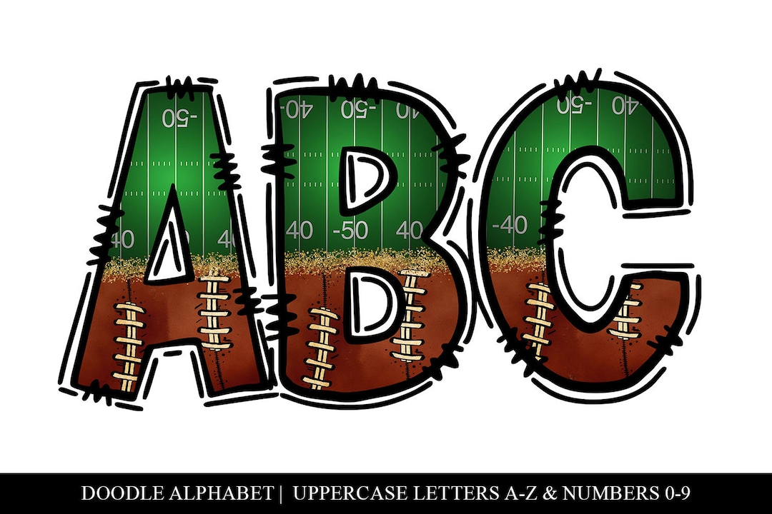 Football Doodle Letters, Sports Sublimation PNG Letters, Commercial Use ...
