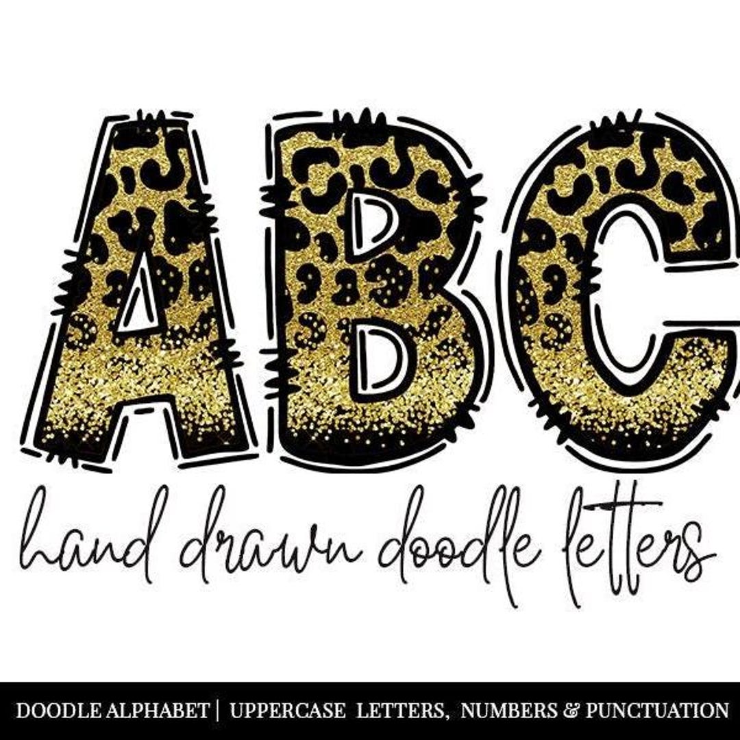 Gold Glitter Leopard Print Doodle Font: PNG Alphabet (digital Download ...