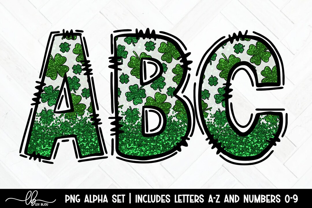 St Patrick's Day Doodle Letters Png, Glitter Doodle Letters, Shamrock ...