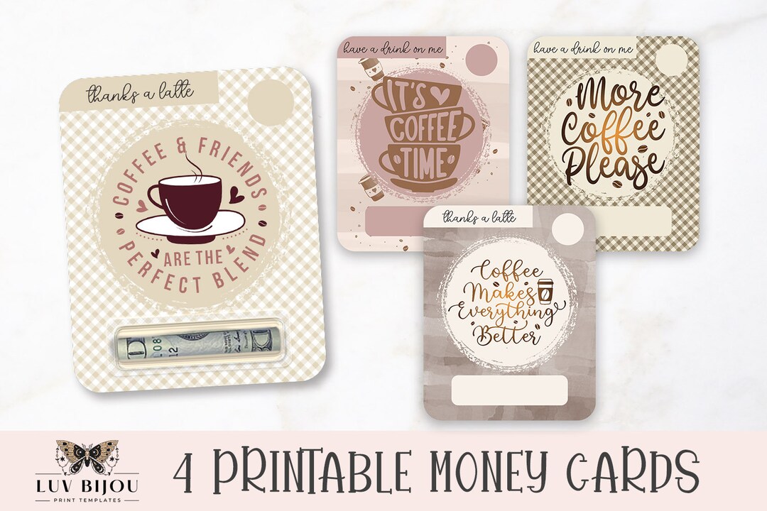 Printable Coffee Lovers Money Card, Coffee Money Cards, Coffee Thank ...