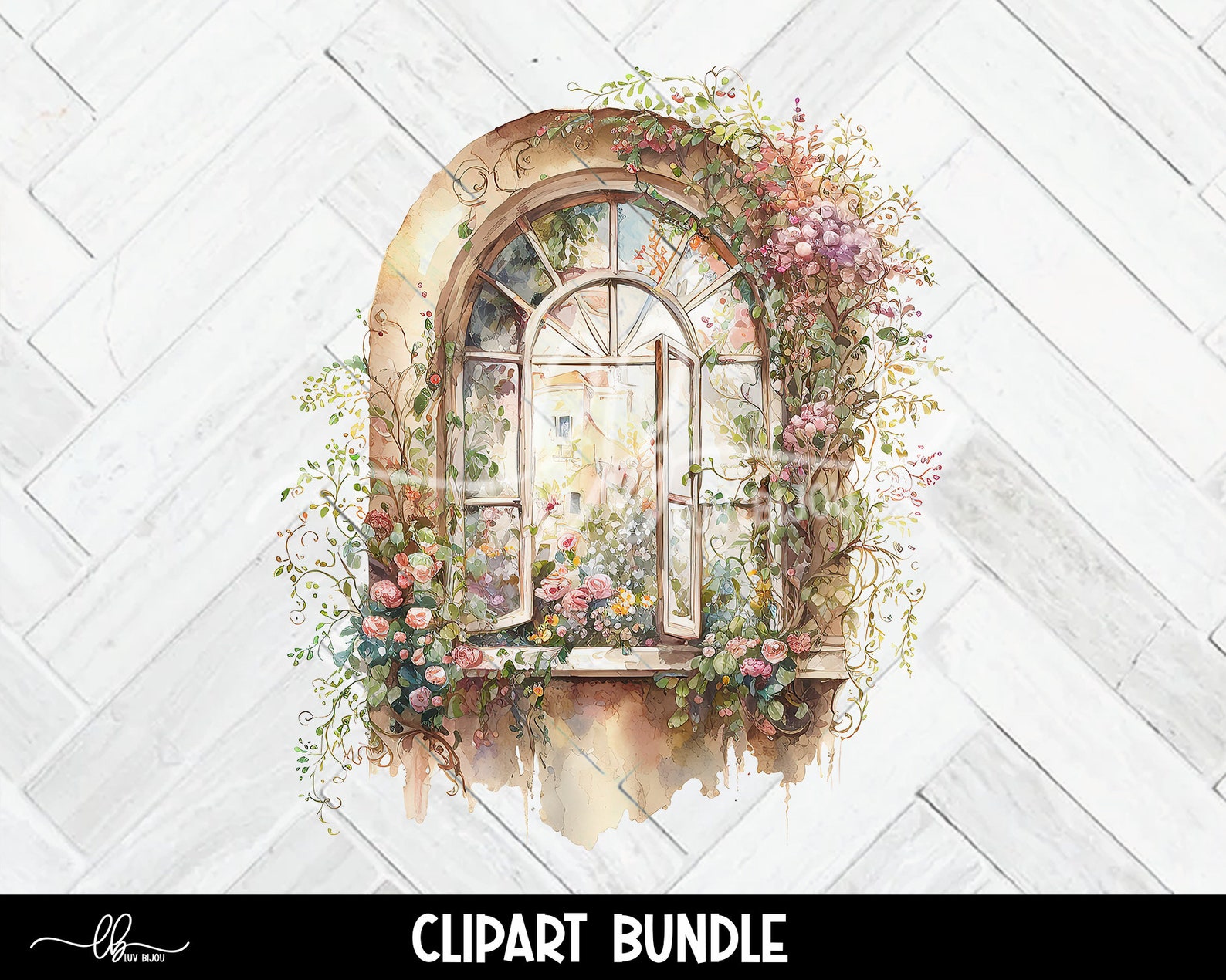 Floral Window Illustrations Windows With A View Watercolor - Etsy