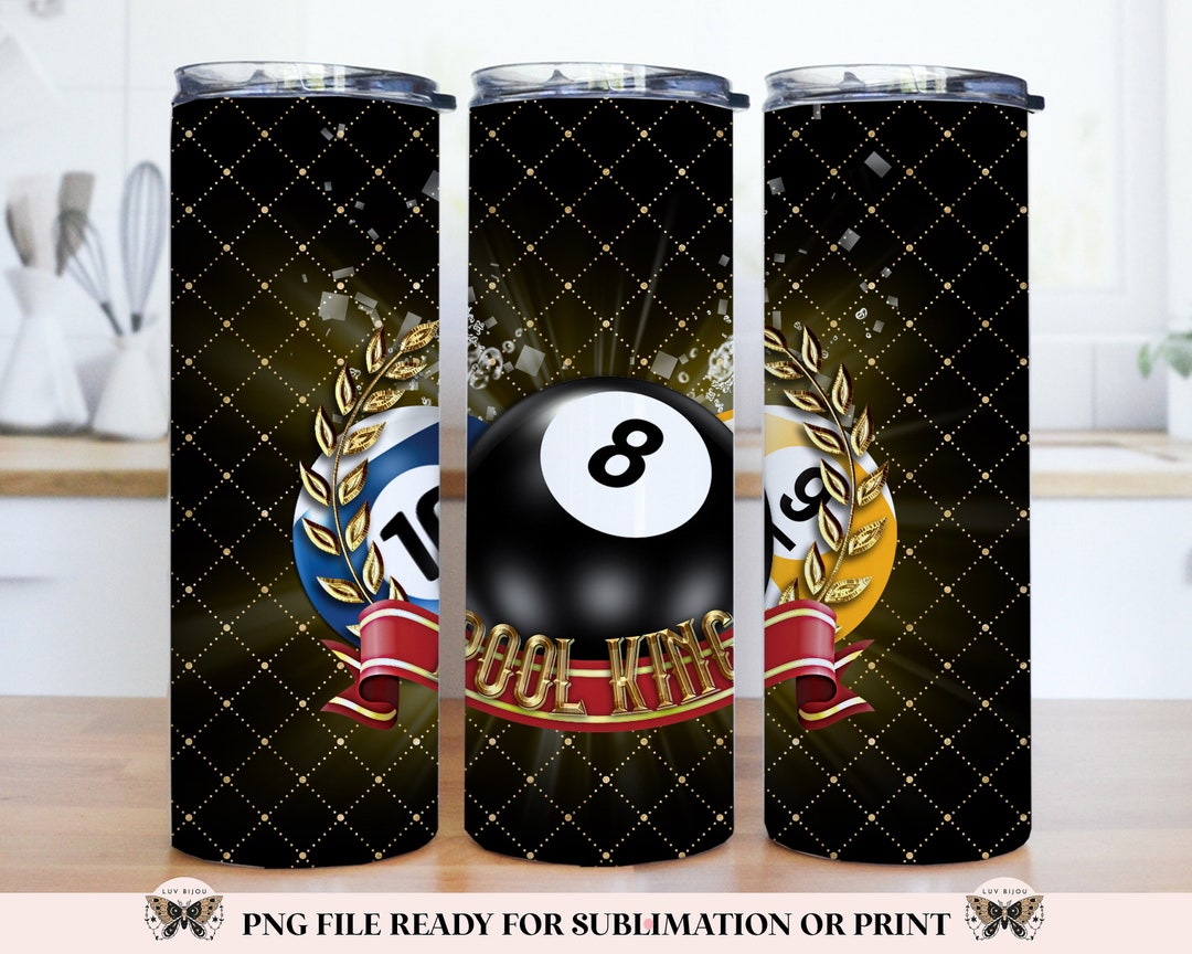 Pool Tumbler Wrap PNG, Luxury Black & Gold 8 Ball Tumbler Sublimation ...