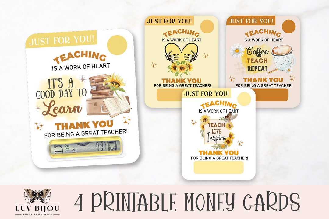 Printable Teacher Money Card Bundle, Print Then Cut Teacher Gift Card ...