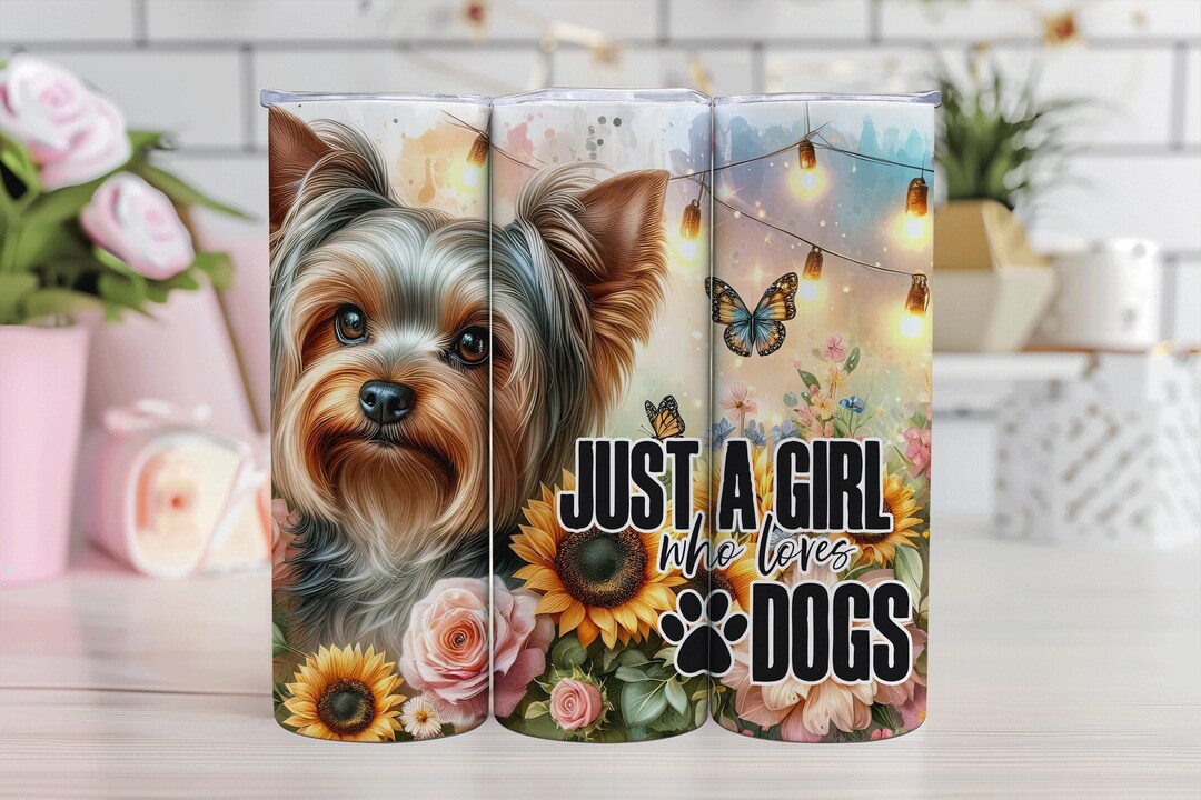 Yorkie Dog Mom 20oz Tumbler Wrap: Sunflower & Butterfly Design (digital ...