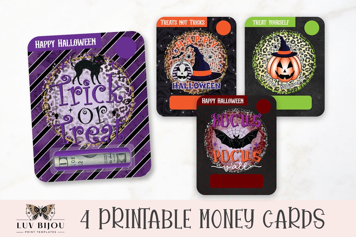 Printable Halloween Money Card Holders: Gift Cash Cards (digital ...