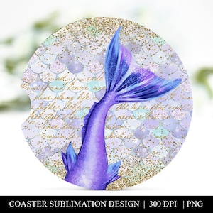 Mermaid Car Coaster PNG, Mermaid Scales Sublimation Car Coaster Design ...