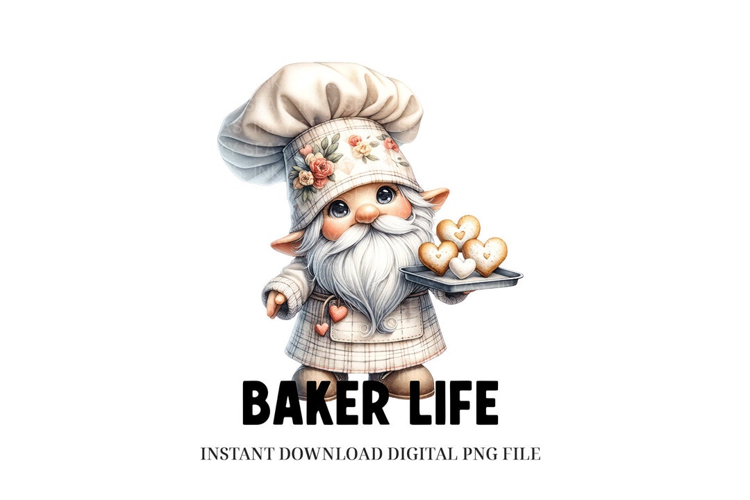 Baker Life PNG, Chef Gnome Clipart, Heart Cookies PNG Download, Culinary Sublimation Design ...