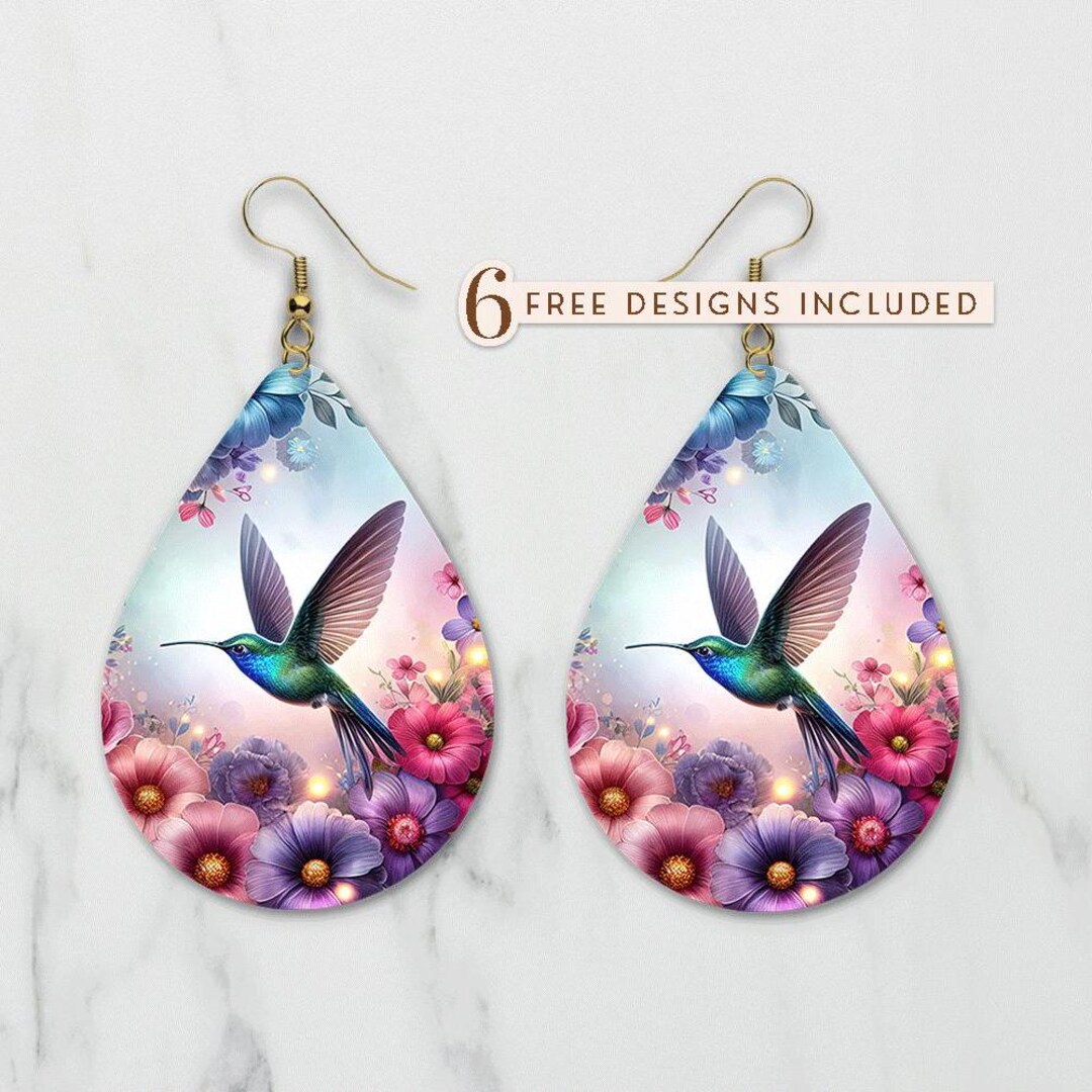 Hummingbird Earring PNG, Sublimation Earring Designs Template, Earring ...