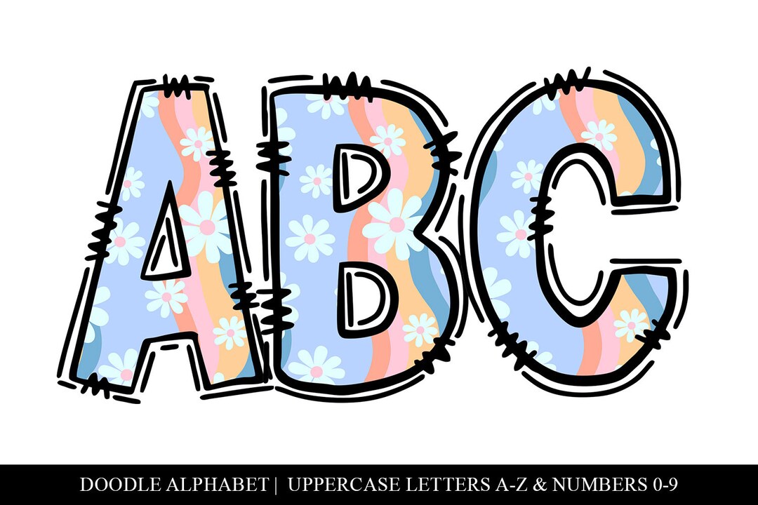 Retro Daisy Alphabet Font - Cute Wavy PNG Letters - Hand Drawn Pastel ...