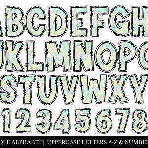 Pastel Tie Dye Doodle Letter Alphabet - PNG Letters - Hand Drawn Doodle Alpha - Etsy