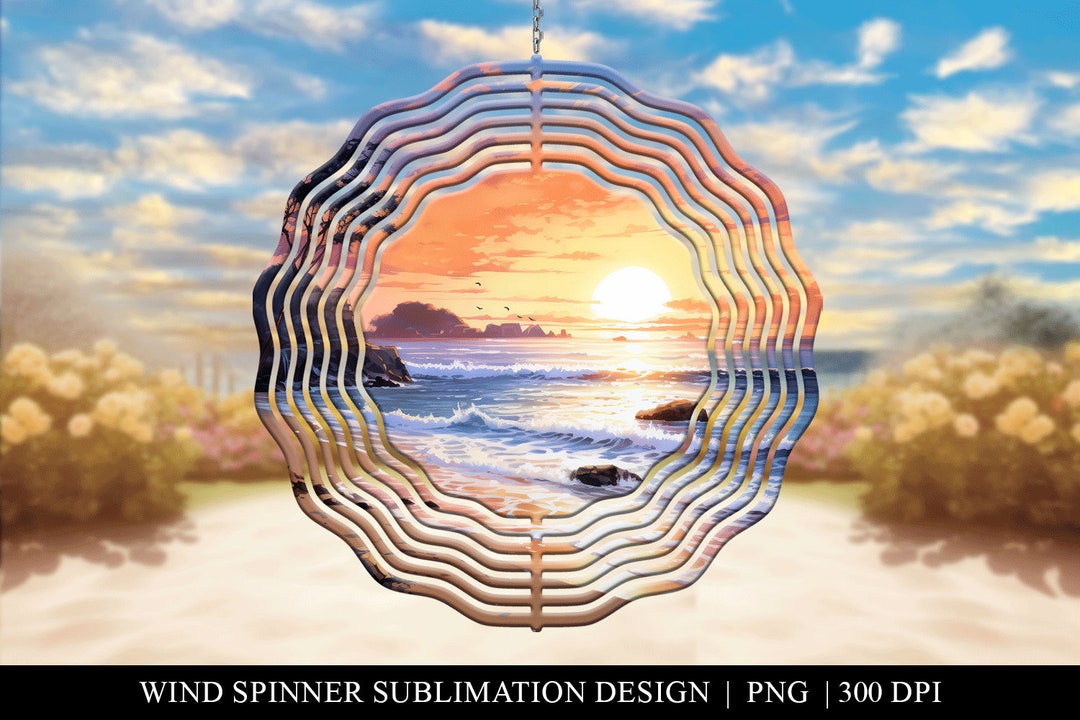 Beautiful Beach Scene Wind Spinner Sublimation PNG, 10 Inch Round ...