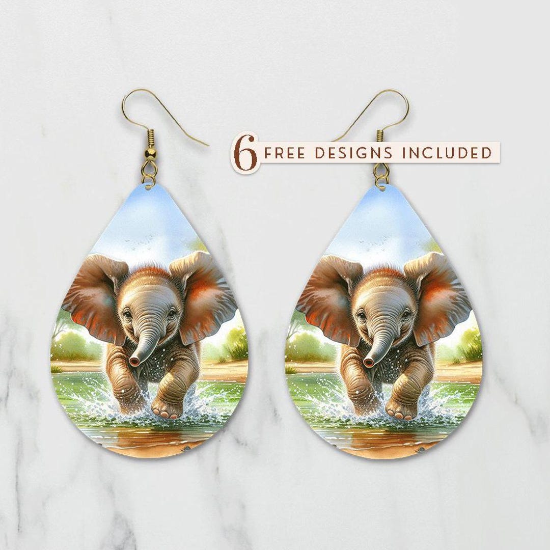 Teardrop Earring PNG, Cute Elephant Teardrop Earrings Digital Download ...