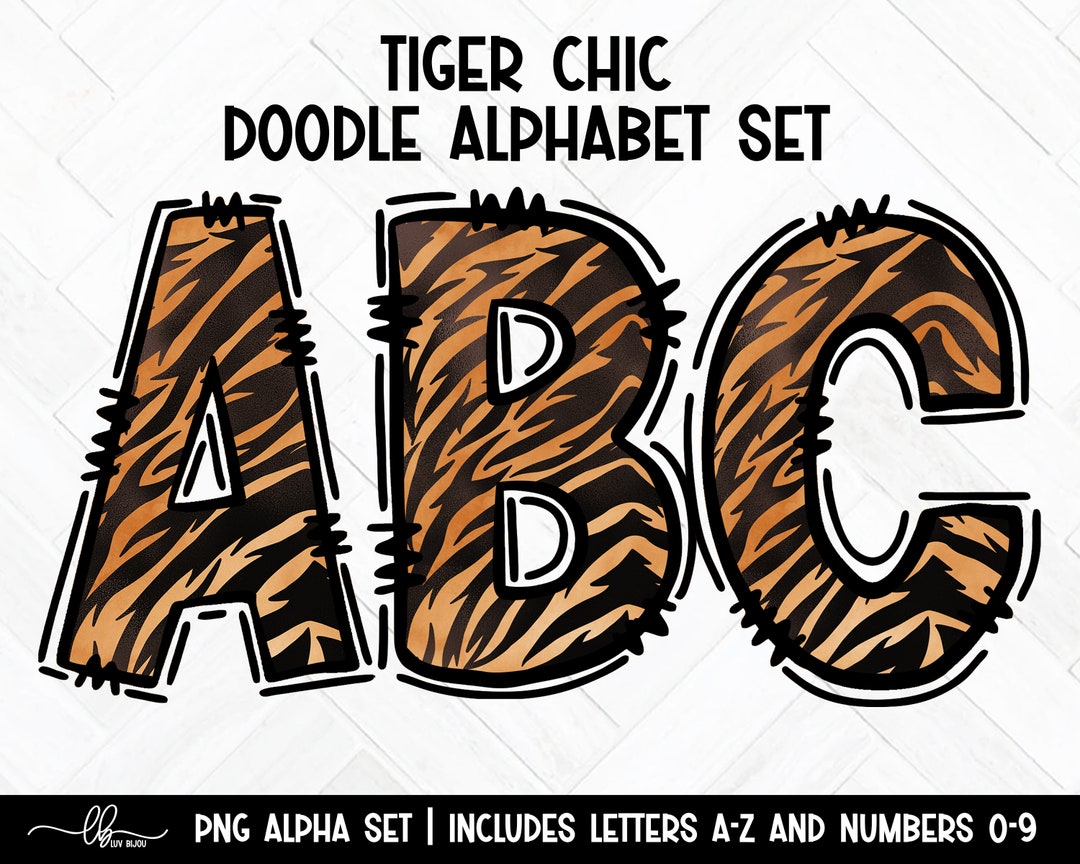Tiger Sublimation Alphabet Png, Entire Uppercase Doodle Alphabet ...