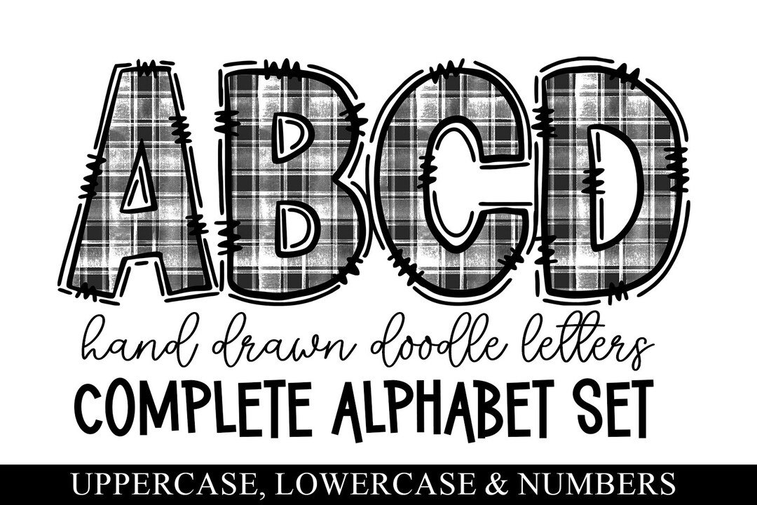 Buffalo Plaid Doodle Letters Png, Sublimation Alpha, Alpha Set, Hand ...
