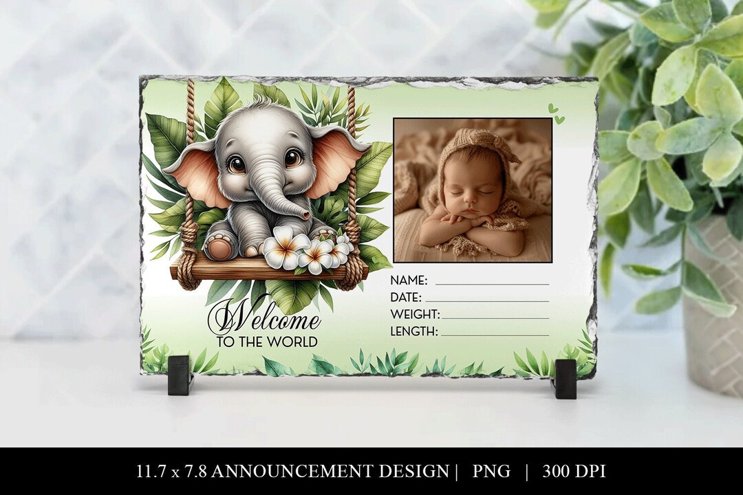 Personalized Baby Elephant Birth Announcement, Custom Baby Stats ...