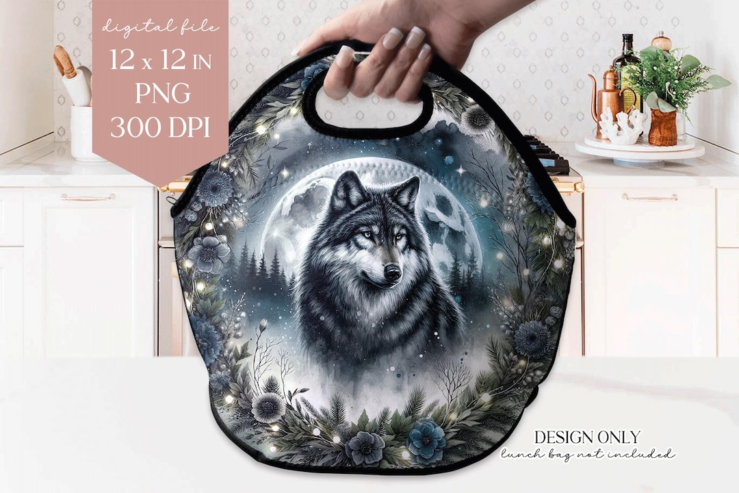 Wolf Lunch Tote PNG: Floral Moonlit Design (digital Download) - Etsy