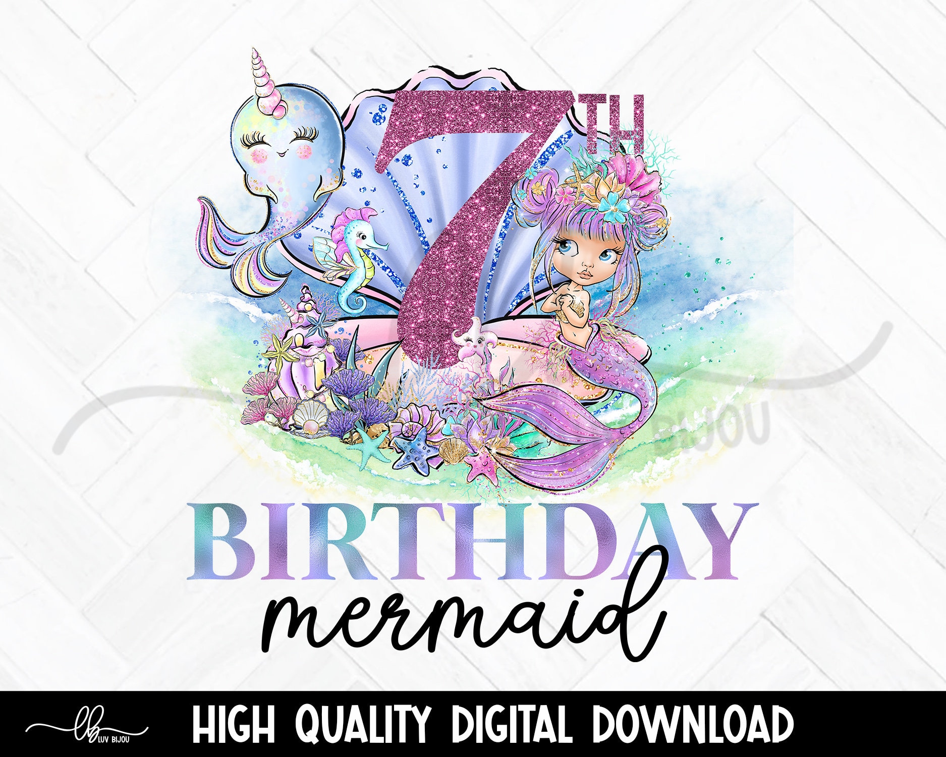 7th Birthday Mermaid PNG: Girl's Party T-shirt Design (digital Download ...
