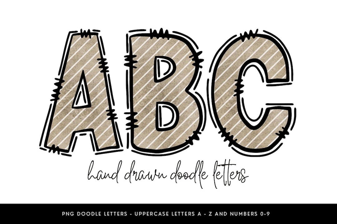 Rustic Doodle Alphabet PNG: Tan Striped Distressed Letters (digital ...