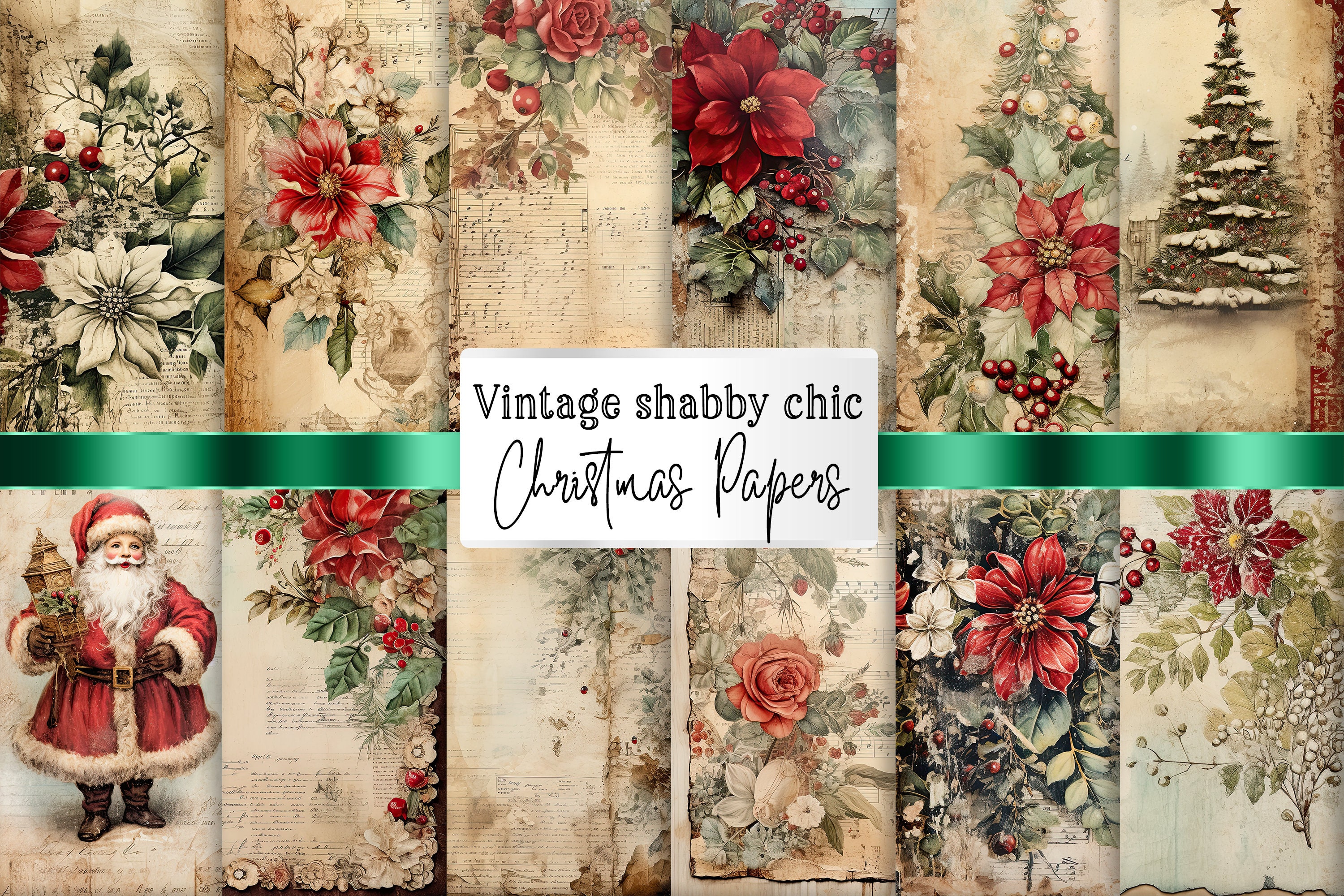 Vintage Watercolor Christmas Papers: Festive Scrapbook Paper (PNG ...