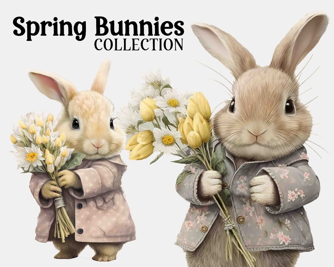Bunnies Clipart, Spring Clipart, Nursery Clipart, Daffodil & Sunflower ...