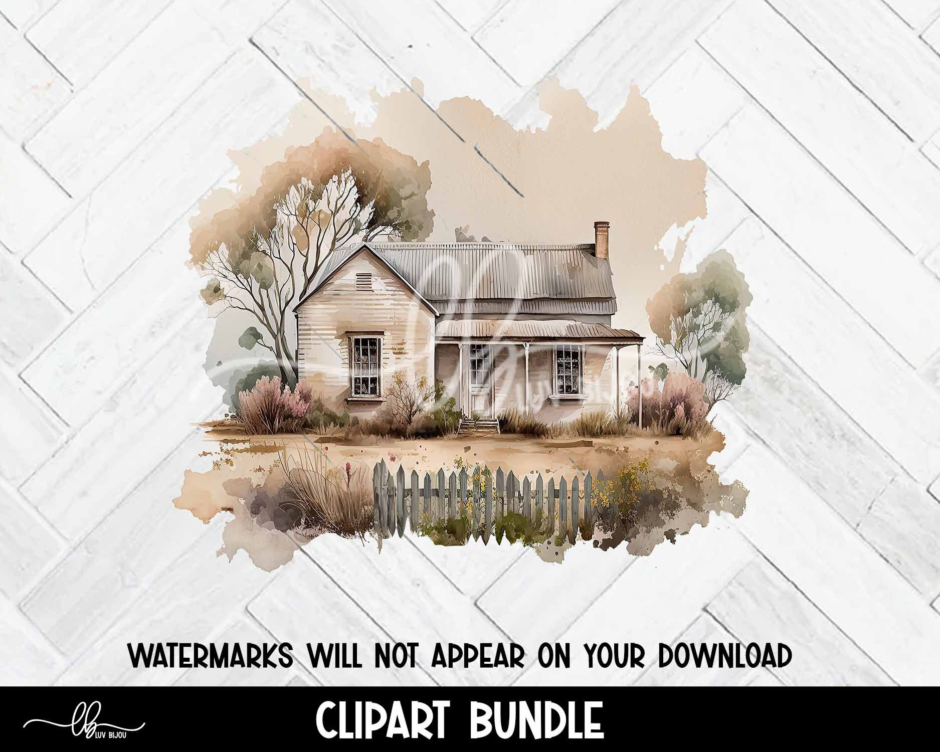 Watercolor Farmhouse Clipart Rustic Country Home Clipart - Etsy