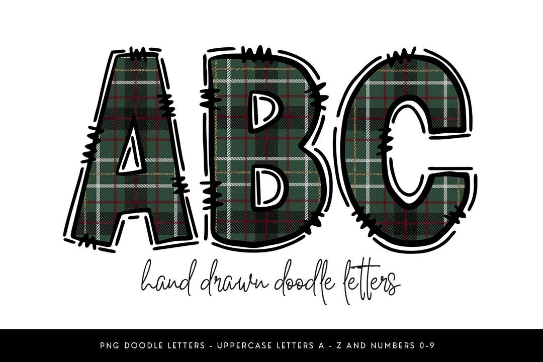 Tartan Plaid Doodle Alpha PNG, Festive Holiday Letters (digital File ...