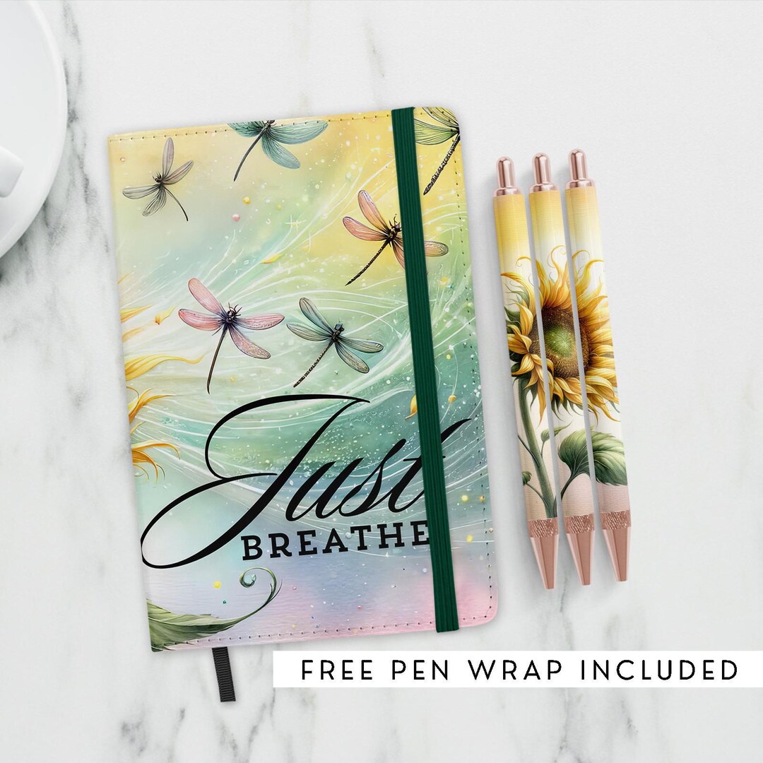 Journal Sublimation Design Template,just Breathe Sunflower & Dragonfy ...