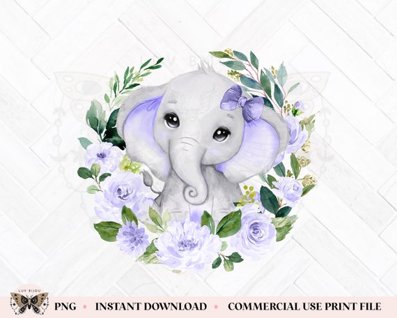 Purple Baby Elephant PNG Cute Watercolor Elephant Sublimation - Etsy