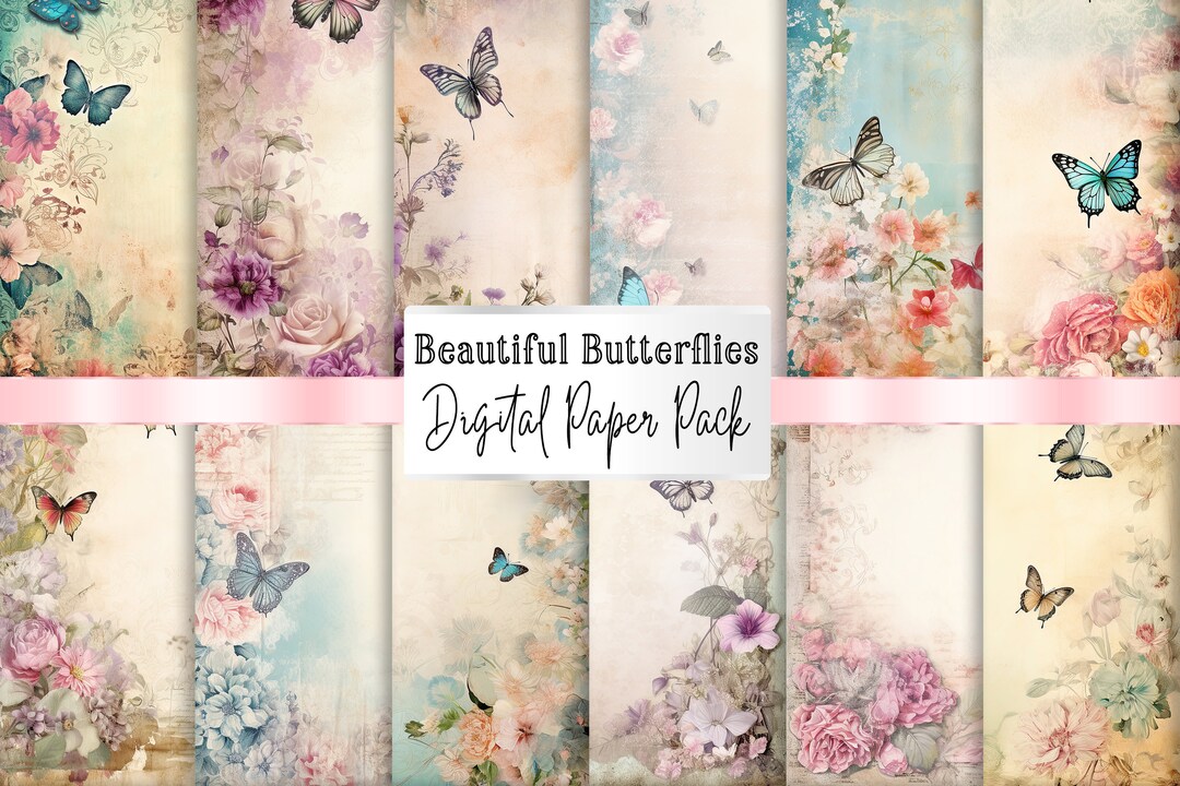 Butterfly Digital Paper, Butterflies Scrapbook Paper, Butterfly ...