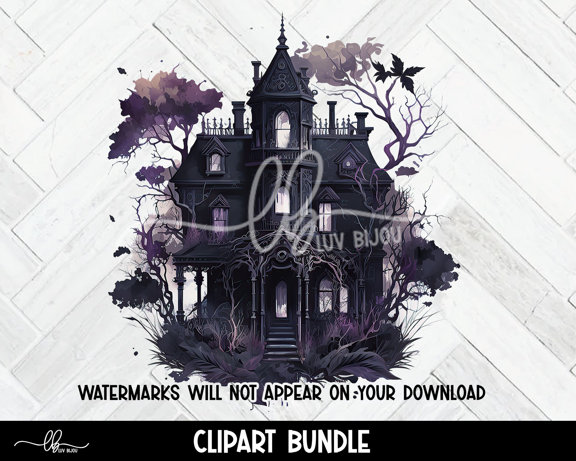 Haunted House Clipart Instant Download Watercolor Png Images - Etsy