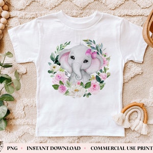 Pink Baby Elephant PNG, Cute Watercolor Elephant Sublimation Design ...