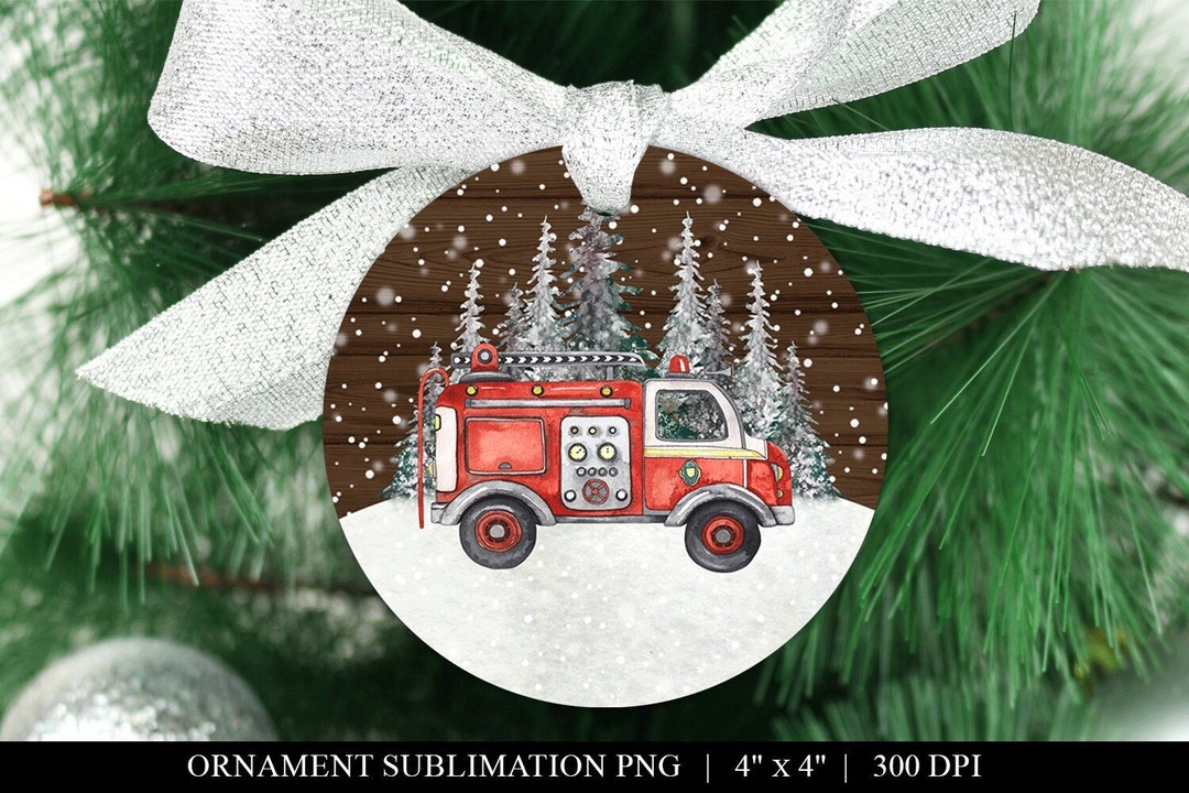 Watercolor Firetruck Ornament PNG, Fire Truck Ornament Sublimation ...