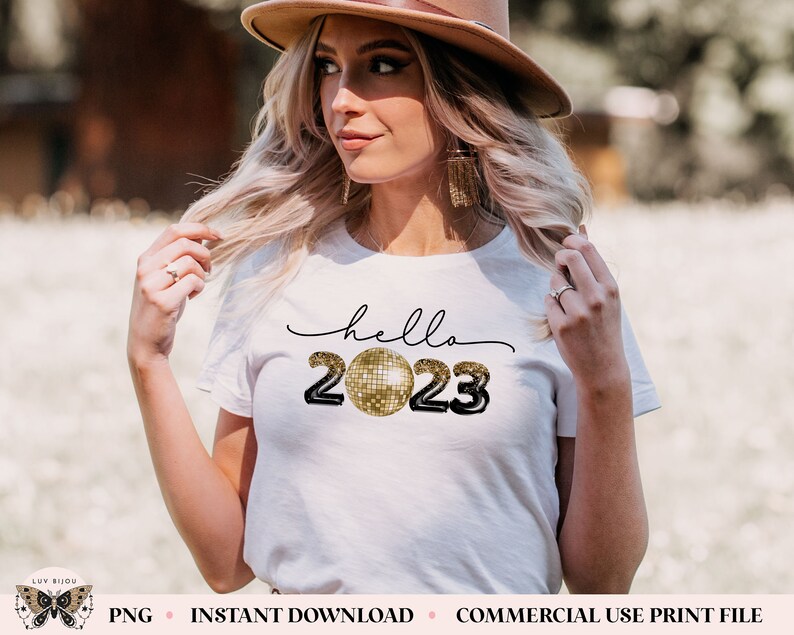 Hello 2023 New Year 2023 Png Black & Gold Glitter Happy New - Etsy