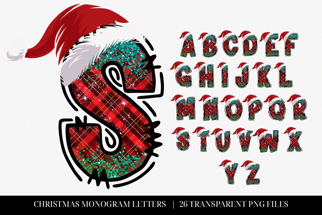 Christmas Monogram Letters PNG: Buffalo Plaid Santa Hat Alphabet ...