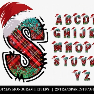 Christmas Monogram Letters PNG: Buffalo Plaid Santa Hat Alphabet ...