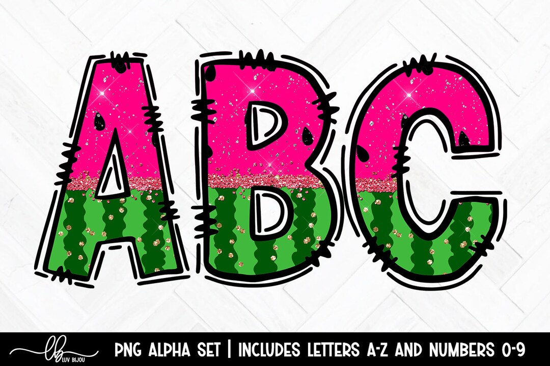 Watermelon Doodle Alphabet: PNG Letters, Numbers (commercial Use) - Etsy