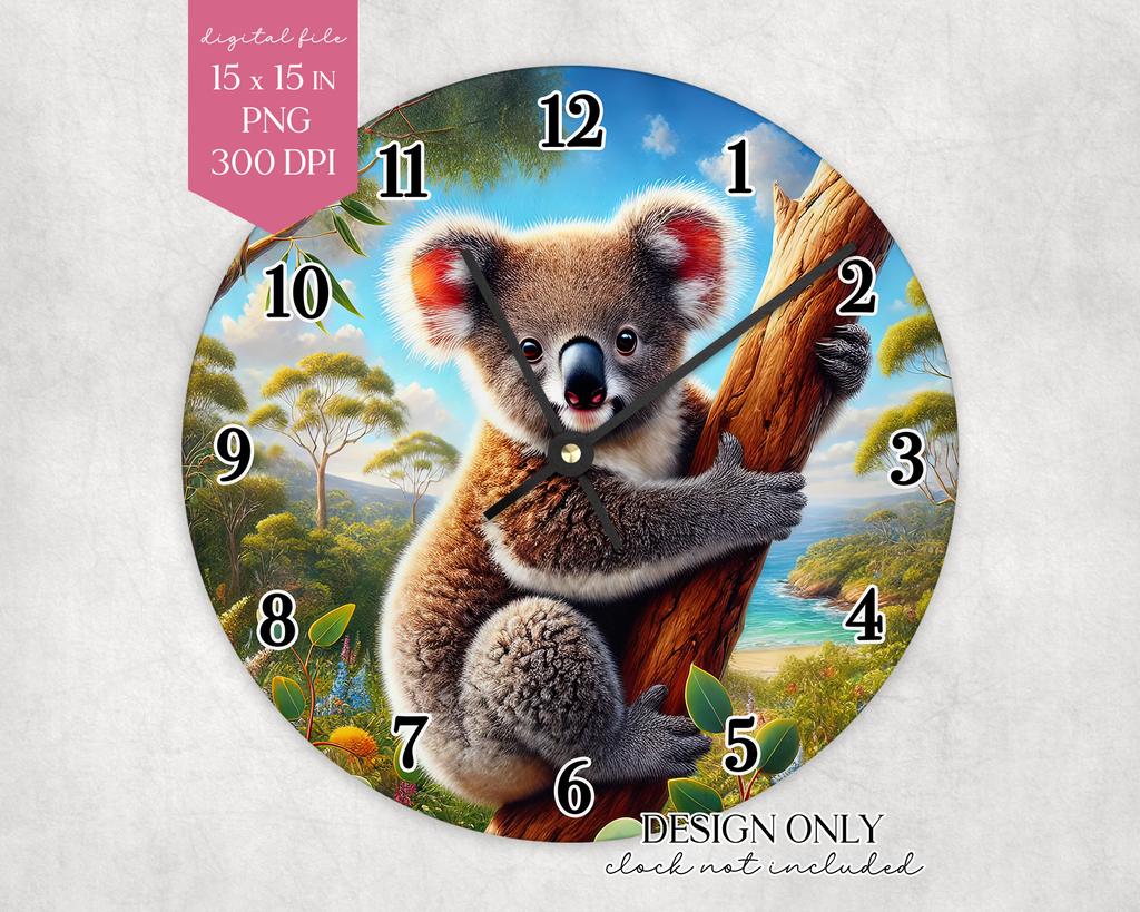 Koala Clock Face PNG: Aussie Animal Sublimation Design (15x15in Digital ...