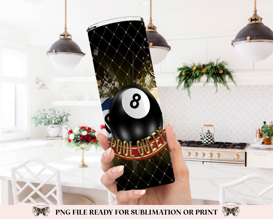 Pool Queen Tumbler Wrap PNG, Luxury Black & Gold 8 Ball Tumbler ...