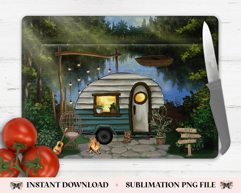 Camping Cutting Board PNG Sublimation Design Camper Glass - Etsy