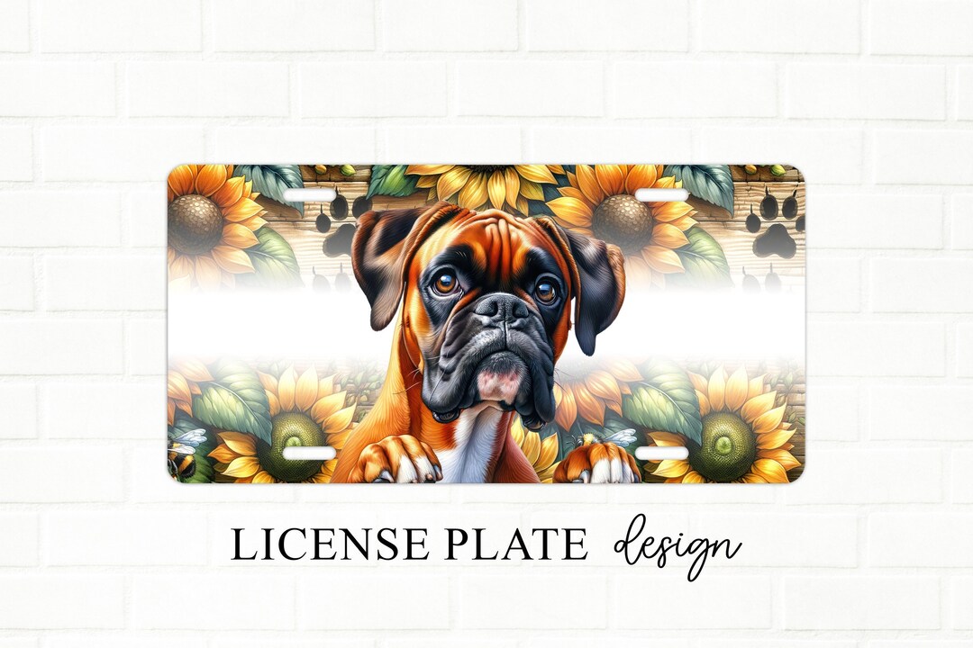 Boxer Dog License Plate Design, Floral Sublimation PNG, Digital ...