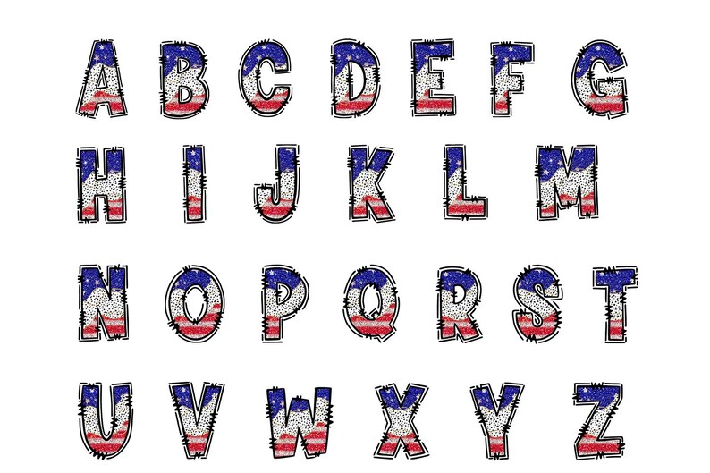 Patriotic Glitter Alphabet PNG: USA Doodle Letters Clipart (digital ...