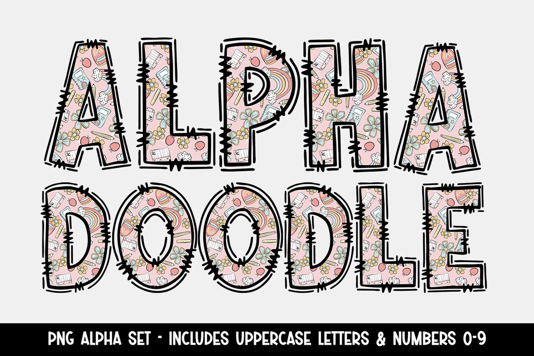 Retro Doodle Alphabet PNG: School Letters & Numbers (digital Download ...